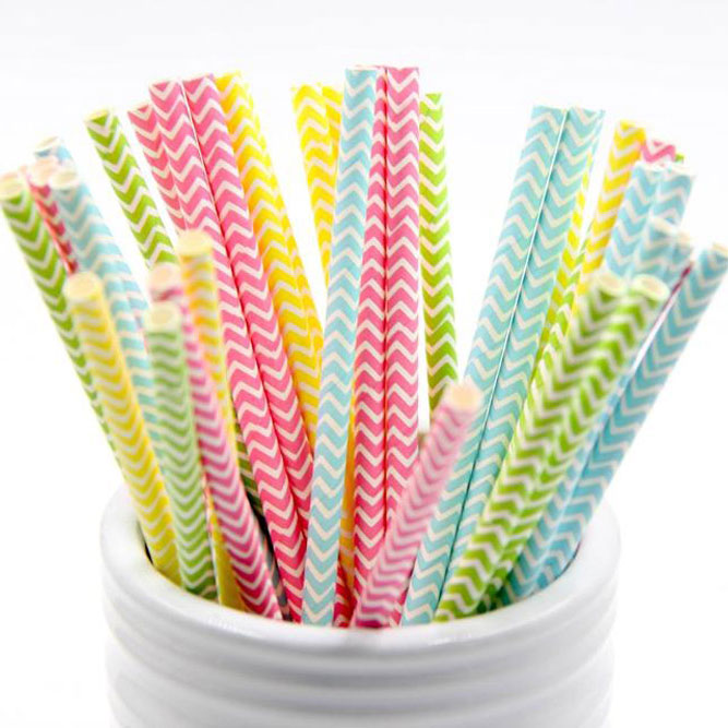 Gifbera Colorful Biodegradable Paper Straws Chevron-Striped 150-Pack